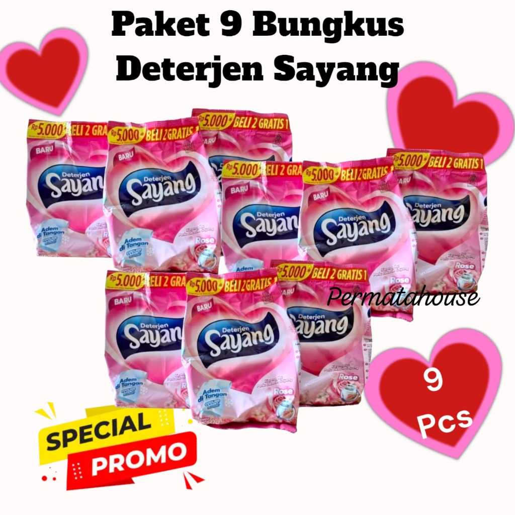 Jual Paket 9 Bungkus Deterjen Sayang Bubuk 220 Gram Sabun detergent ...