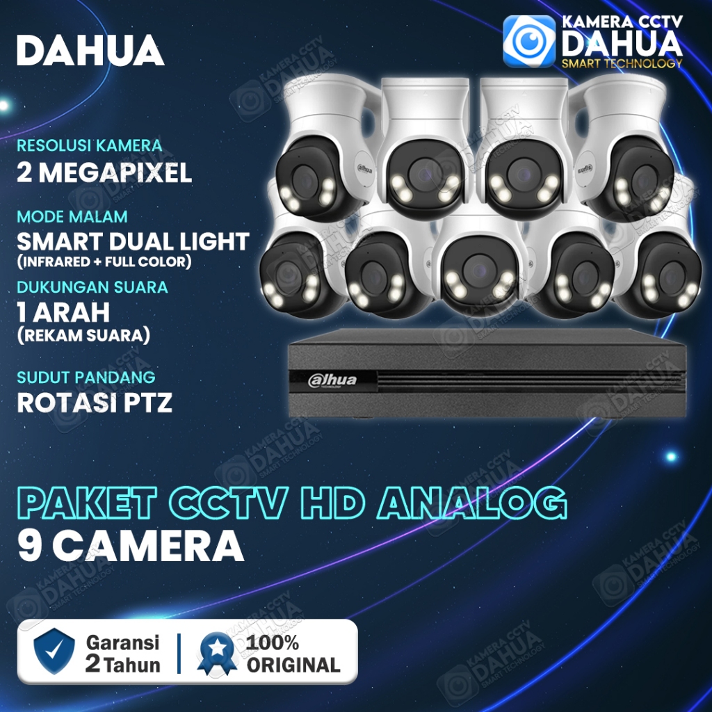 Jual PAKET CCTV DAHUA 2MP DUAL LIGHT AUDIO PTZ PAN TILT 16 CHANNEL 9 ...