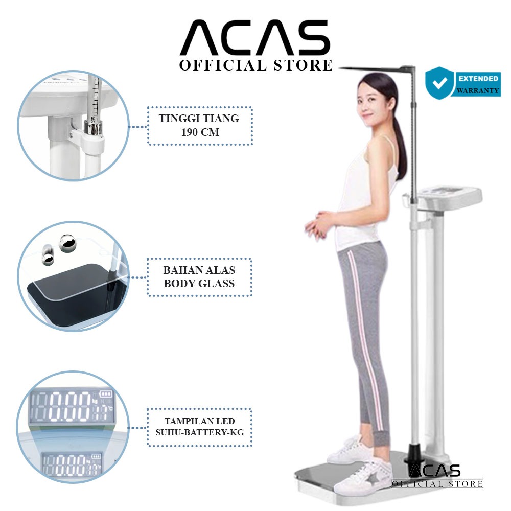 Jual ACAS RTC-200 Timbangan Badan 200kg / 200gr Digital Timbang Berat Badan Pengukur Tinggi ...