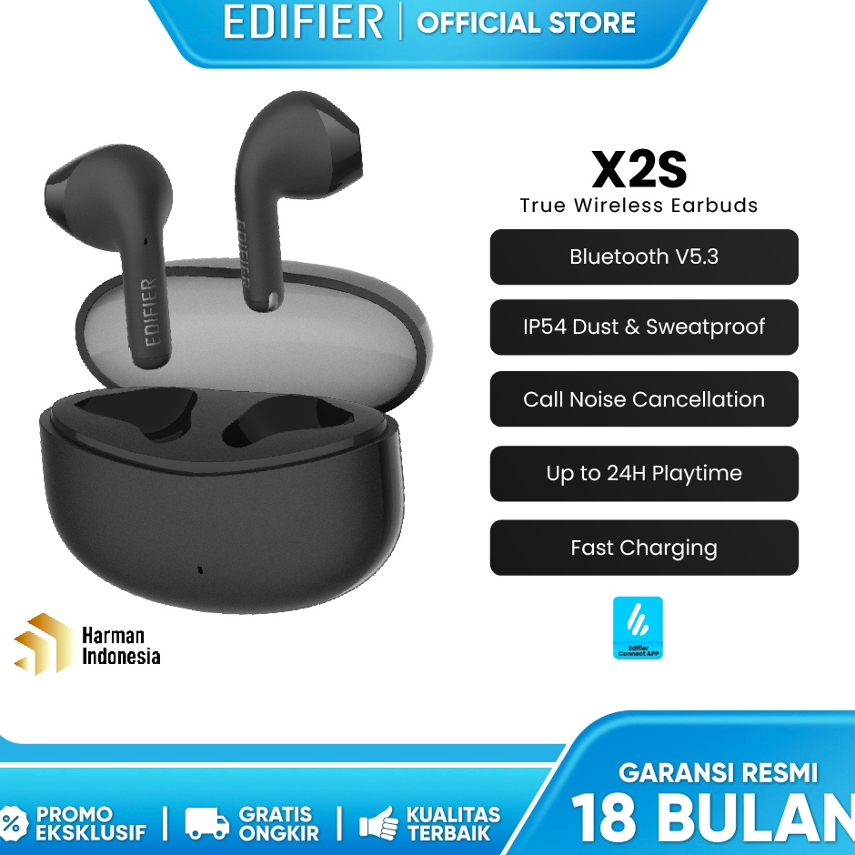 Jual Edifier TWS X2S True Wireless Earbuds IP54 with Call Noise Cancellation InEar | Shopee ...