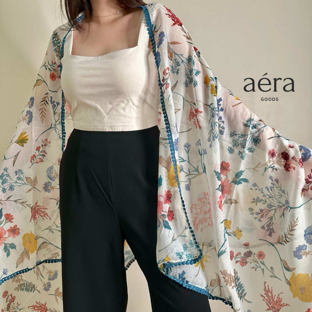 Jual AERA shawl selendang putih selendang kerudung putih bunga SYL81 ...