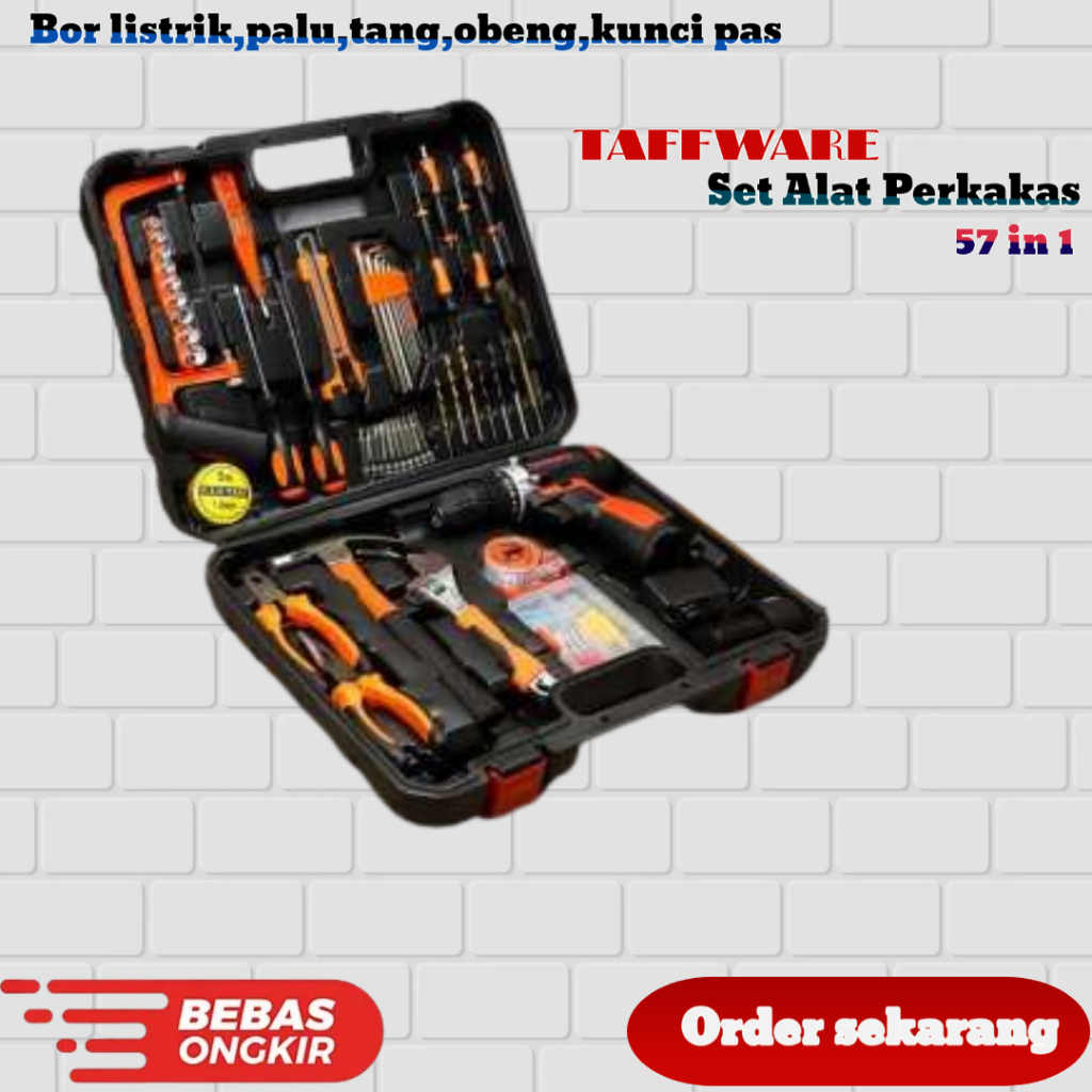 Jual Taffware Alat Set Bor Listrik Palu Tang Obeng Kunci Pas 57 in 1 ...