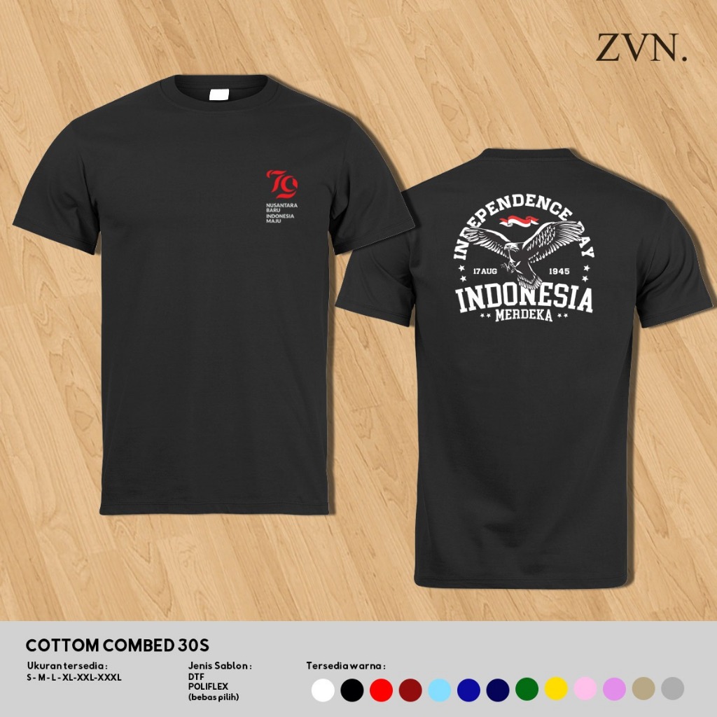 Jual Custom Kaos Sablon DTF LOGO + A4 INDONESIA MERDEKA 17 Agustus HUT ...