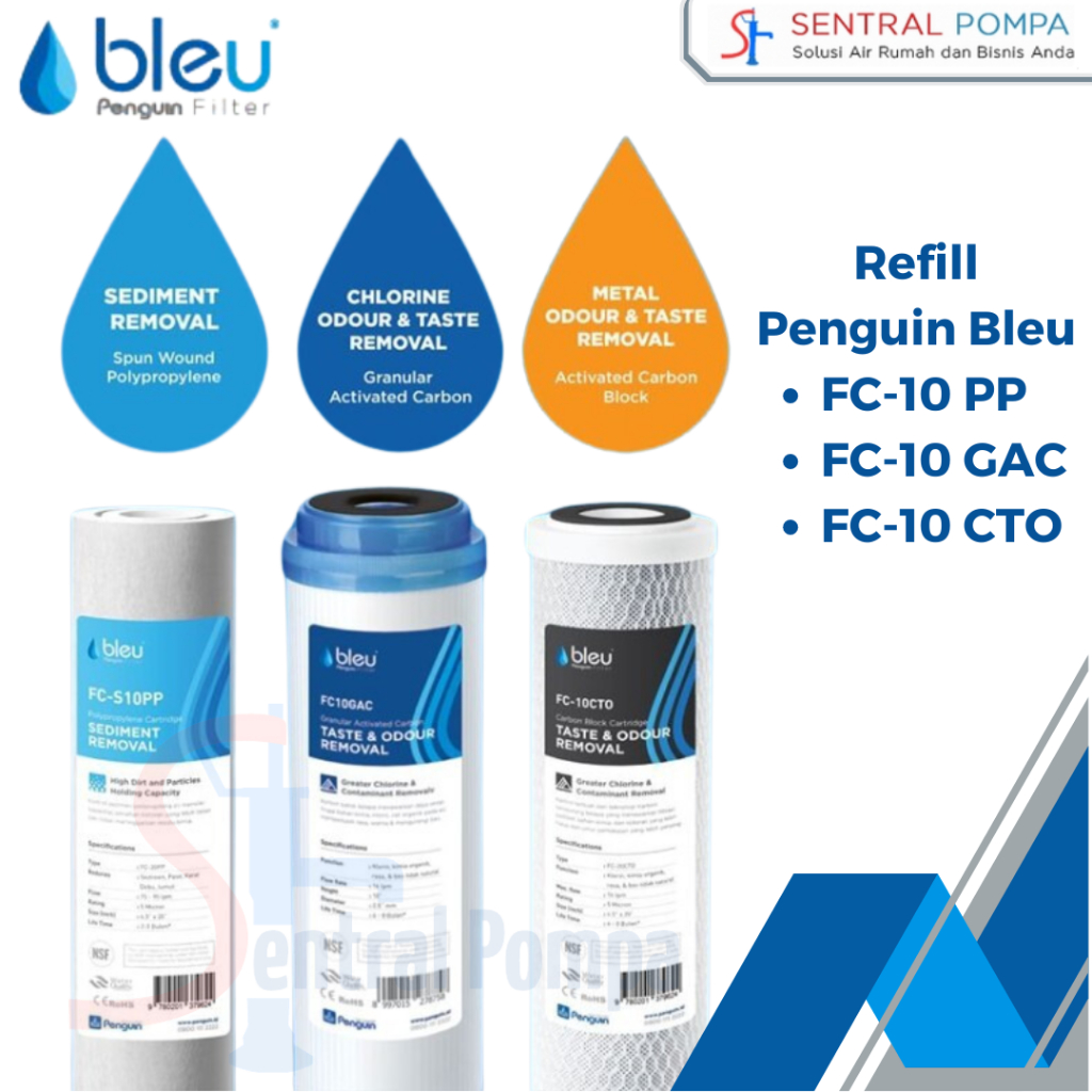 Jual Paket Lengkap Cartridge Isi Filter Penguin Bleu 10" PP CTO GAC ...