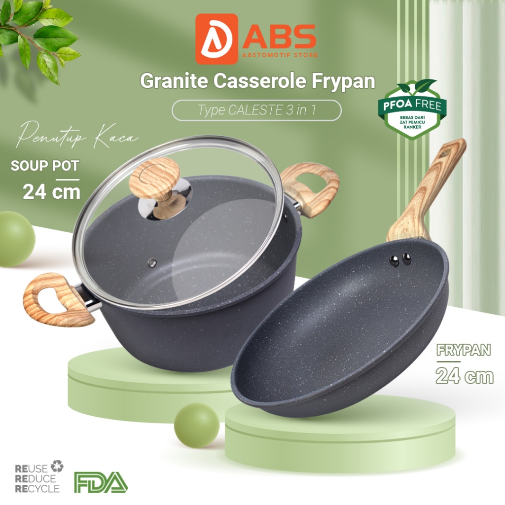 Jual ABS X Tifale Celeste 3in1 Set Dark Grey Granite Casserole Frypan Saucepot 24CM Anti Lengket ...