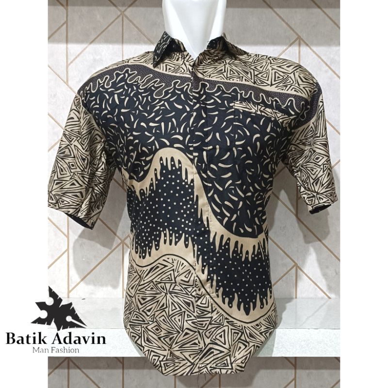 Jual BATIK ADAVIN | Batik Pria Lengan Pendek Manggala Warna Crem Hitam ...