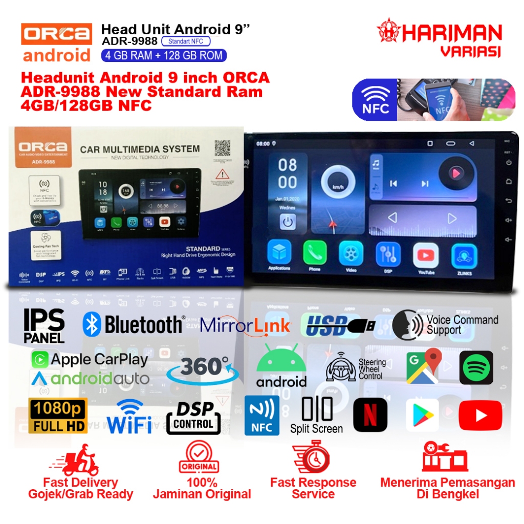 Jual Headunit Android 9 inch ORCA ADR-9988 New Standard Ram 4GB/128GB ...