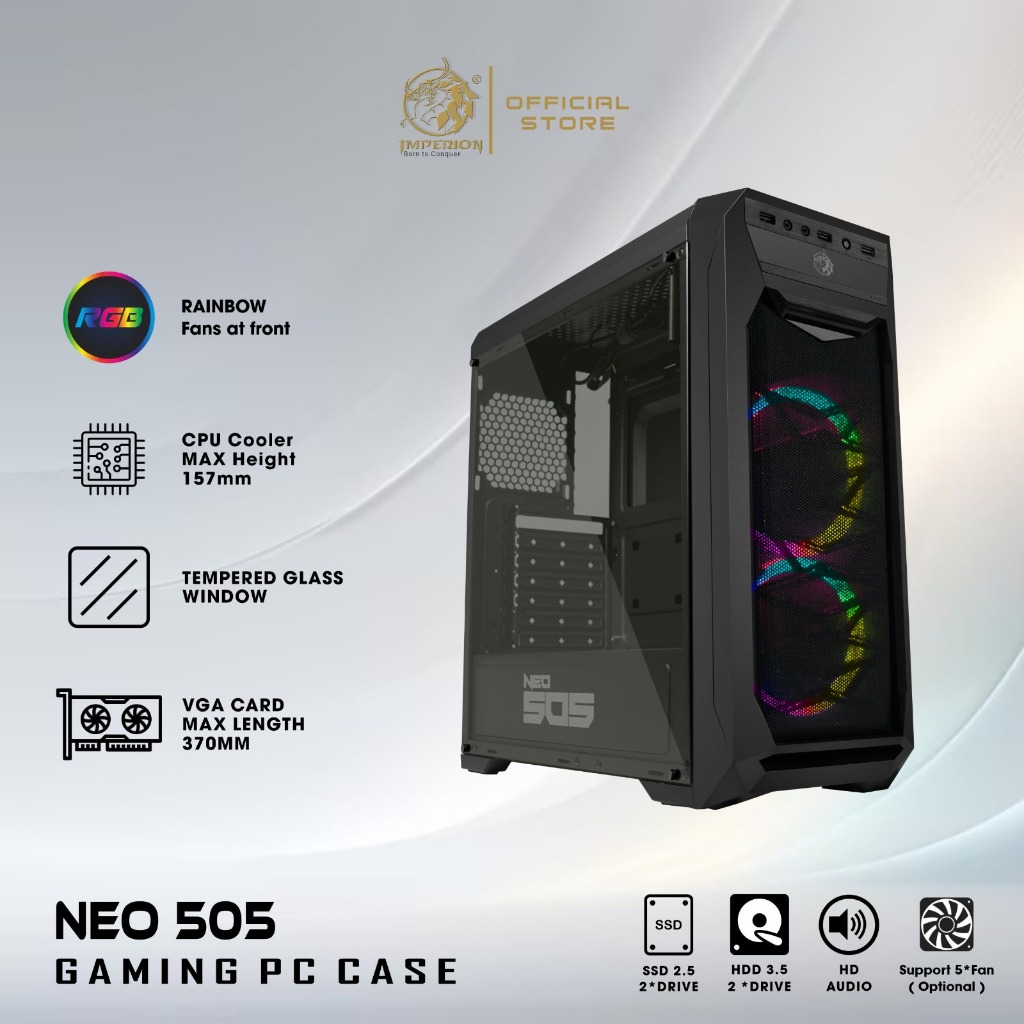 Jual Imperion NEO 505 PC CASE Bonus Cyclone RGB Fan Cooler Processor ...