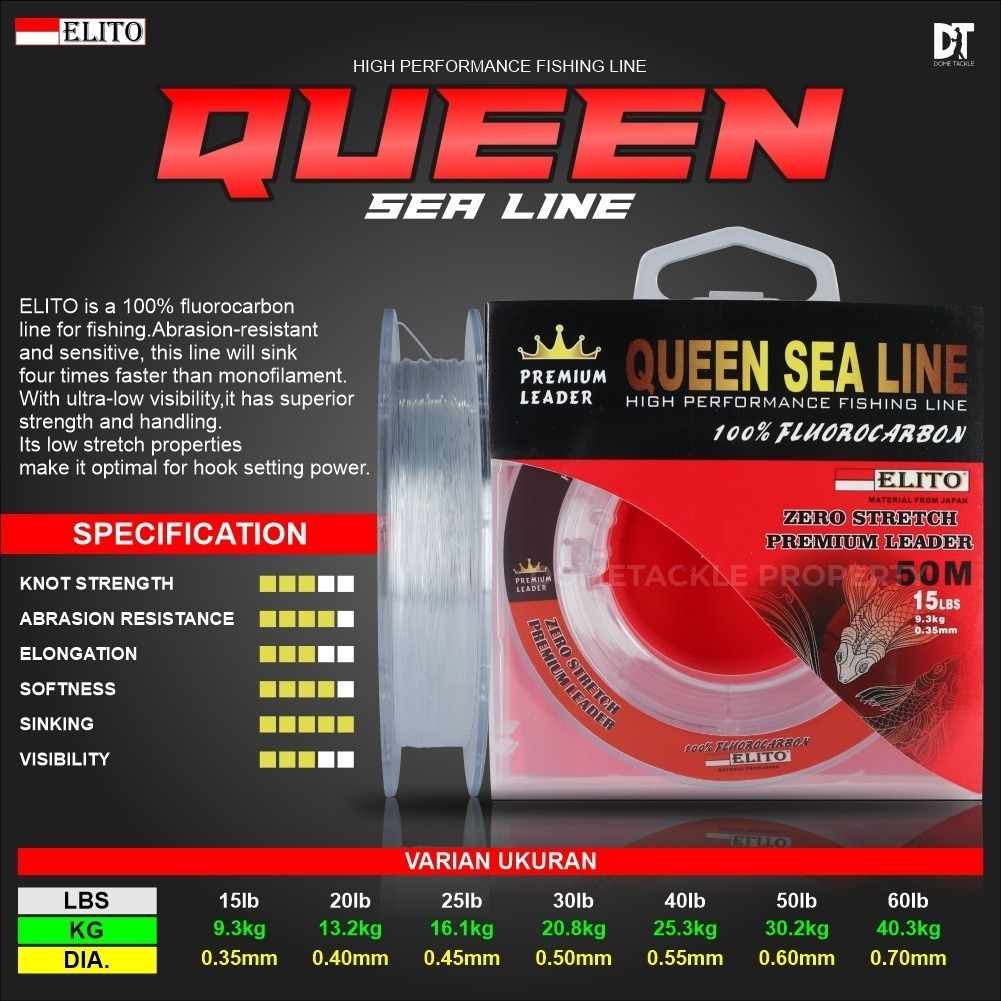 Jual Senar Leader ELITO QUEEN SEA LINE 100% Fluorocarbon 50m | Shopee ...