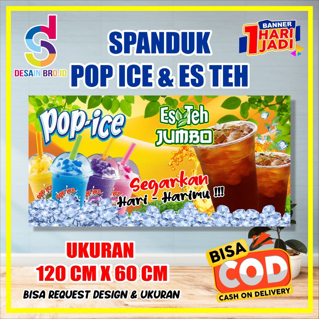 Jual SPANDUK/BANNER POP ICE & ES TEH JUMBO ( BISA CUSTOM ) 120X60 CM ...