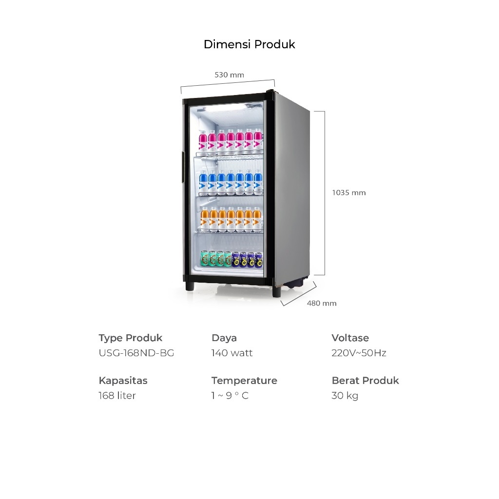Jual LEMARI PENDINGIN SHOWCASE MASPION USG 168 ND KAPASITAS 168 LITER ...