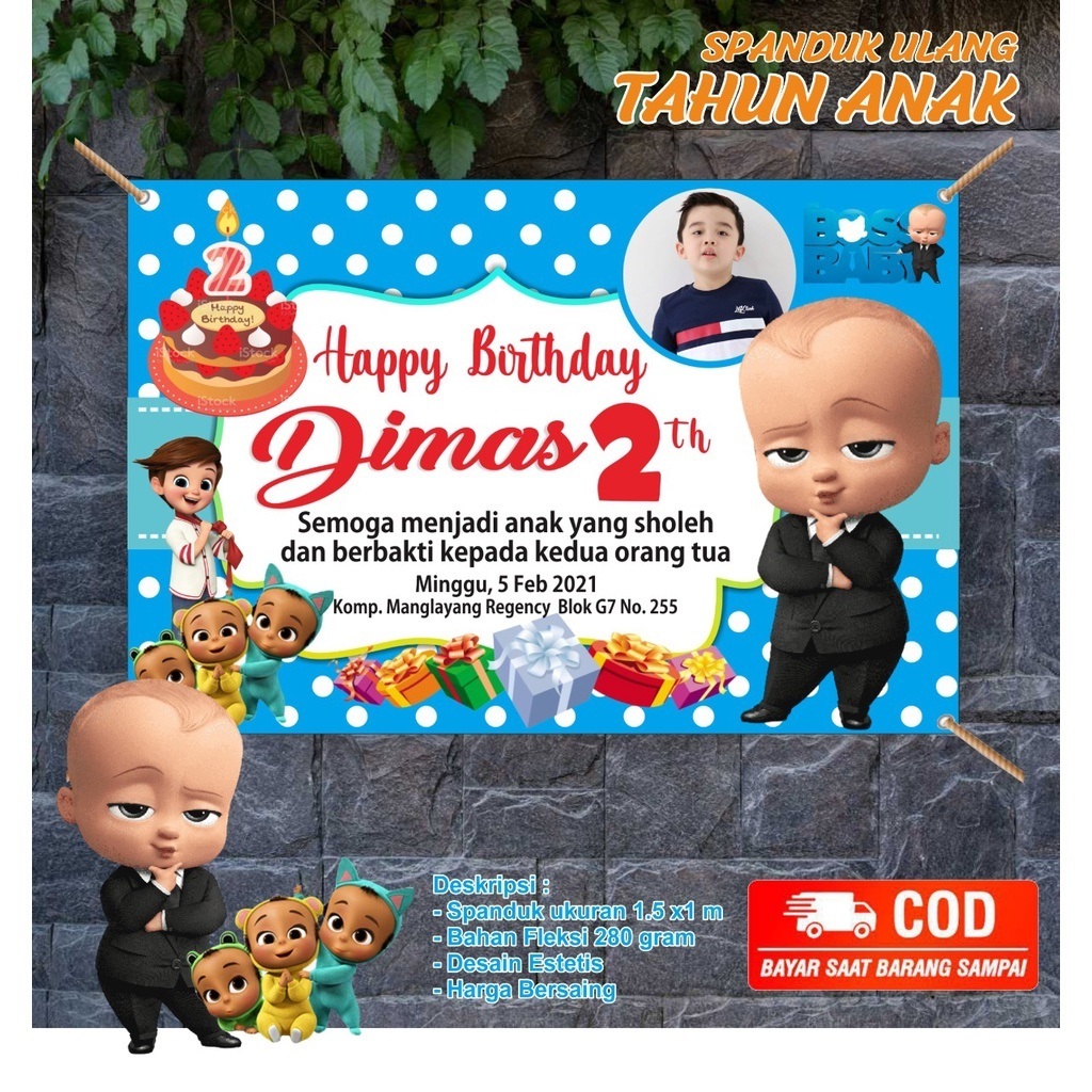 Jual SPANDUK backdrop banner ULTAH BABY BOS/perlengkapan dekorasi ultah ...