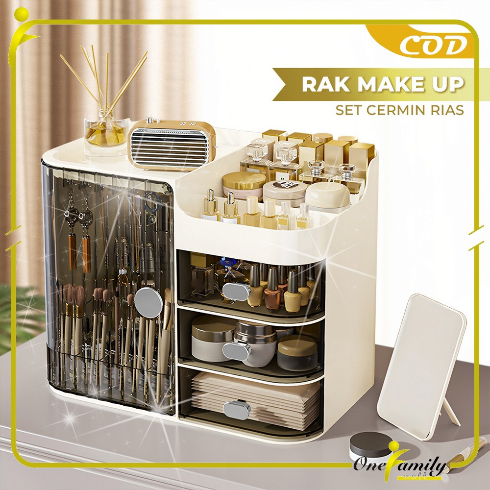 Jual ONE-K176 Rak Kosmetik Set Cermin Rias dengan Laci Transparan ...