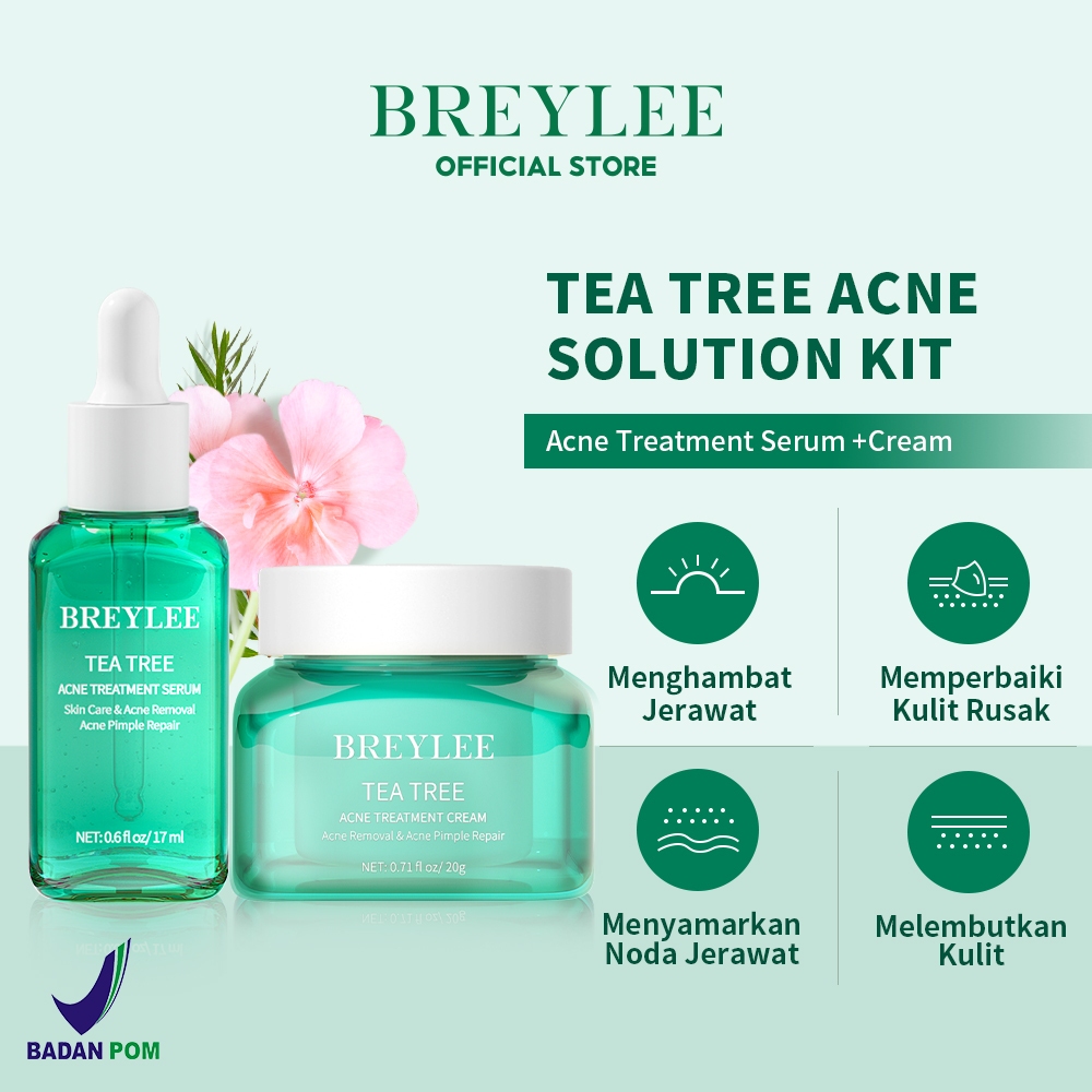Jual BREYLEE TEA TREE OIL ACNE SOLUTION KIT (2Pcs)-Acne Serum + Cream ...
