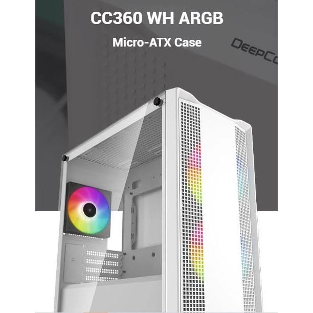 Jual DEEPCOOL CASE CC360 WHITE A-RGB 3XFAN ARGB TEMP GLASS M-ATX TOWER ...