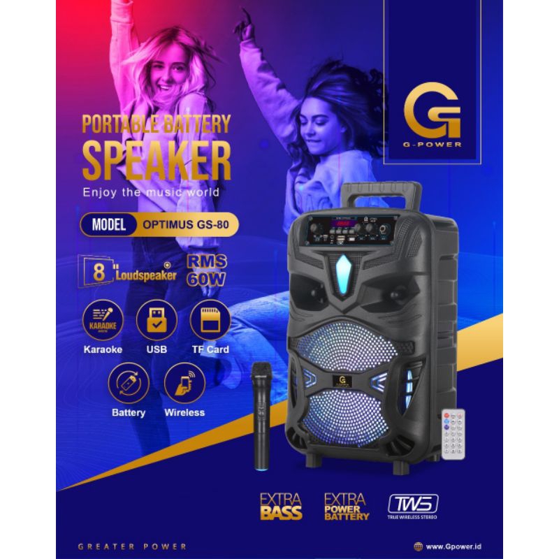 Jual SPEAKER PORTABLE MERK G-POWER OPTIMUS GS-80 UKURAN 8INCH +1MIC ...