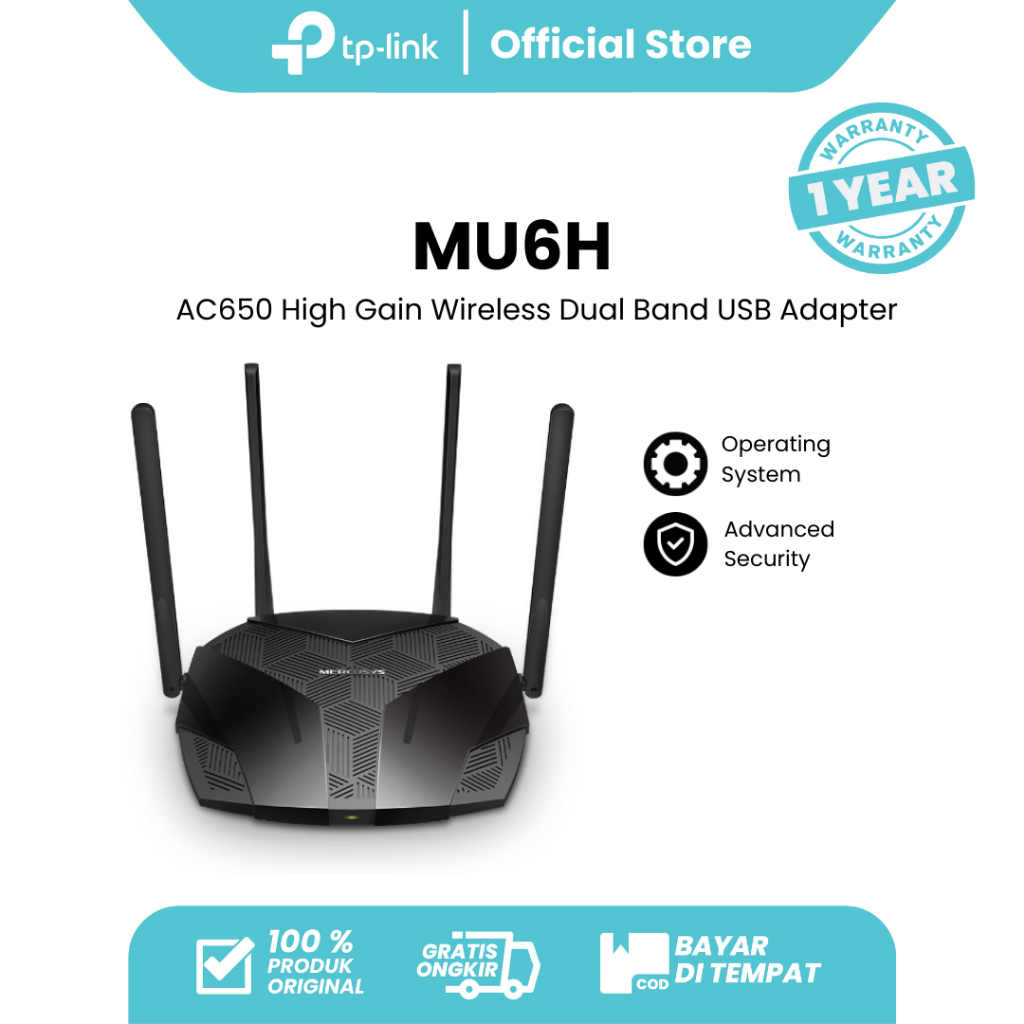 Jual Mercusys MU6H AC650 High Gain Dual Band Wireless WiFi USB Adapter ...