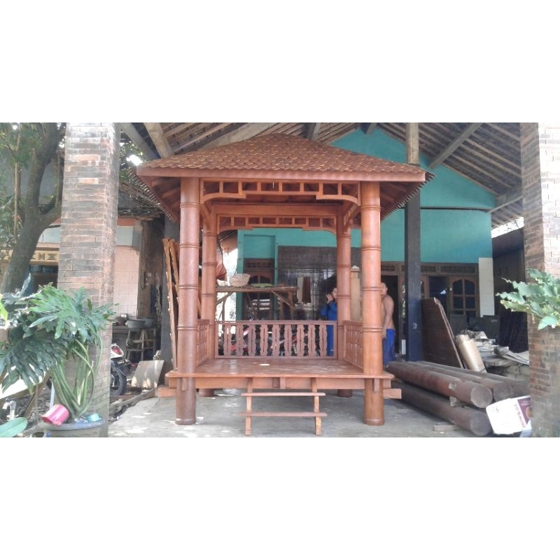 Jual GAZEBO KAYU KELAPA 3x3M Tiang Bulat/GAZEBO JEPARA | Shopee Indonesia