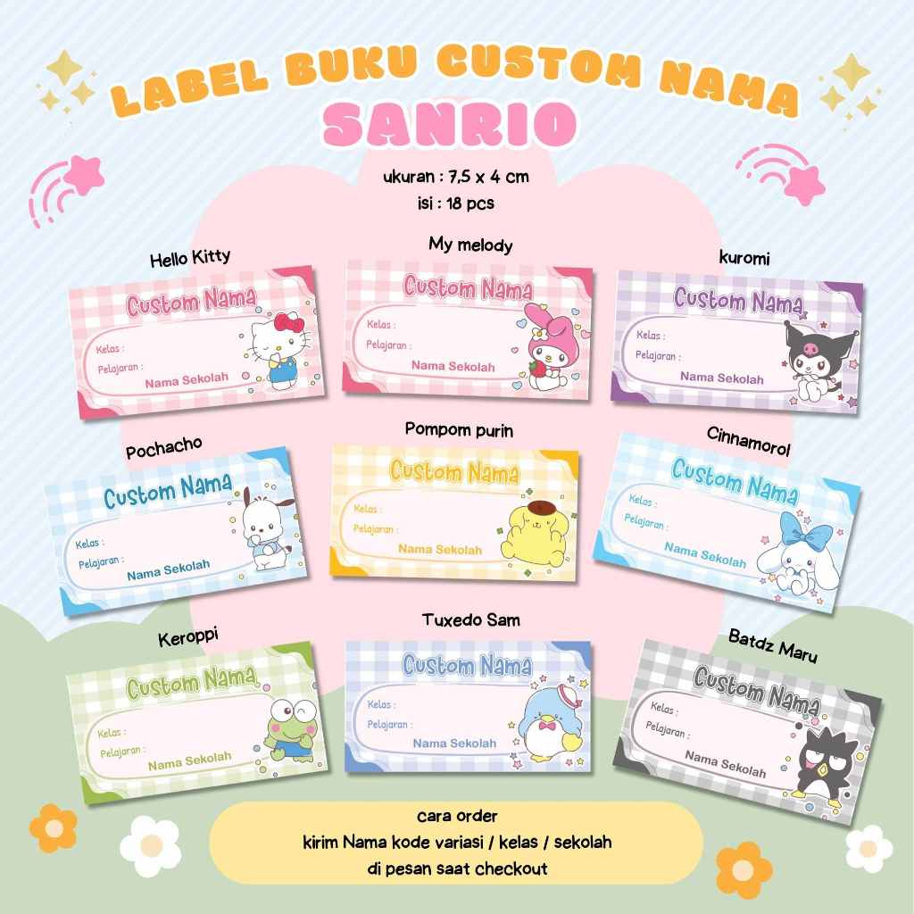 Jual STICKER LABEL BUKU PELAJARAN SANRIO HELLOKITTY MY MELODY POCHACHO ...