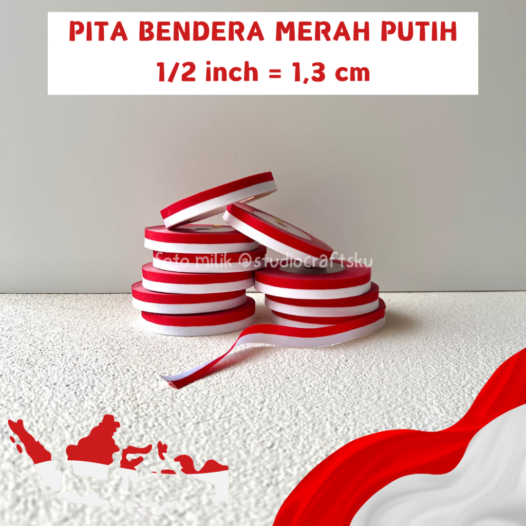 Jual Pita Merah Putih Pita Bendera 1/2 INCH = 1,3 CM | Pita Bendera 1/2 ...