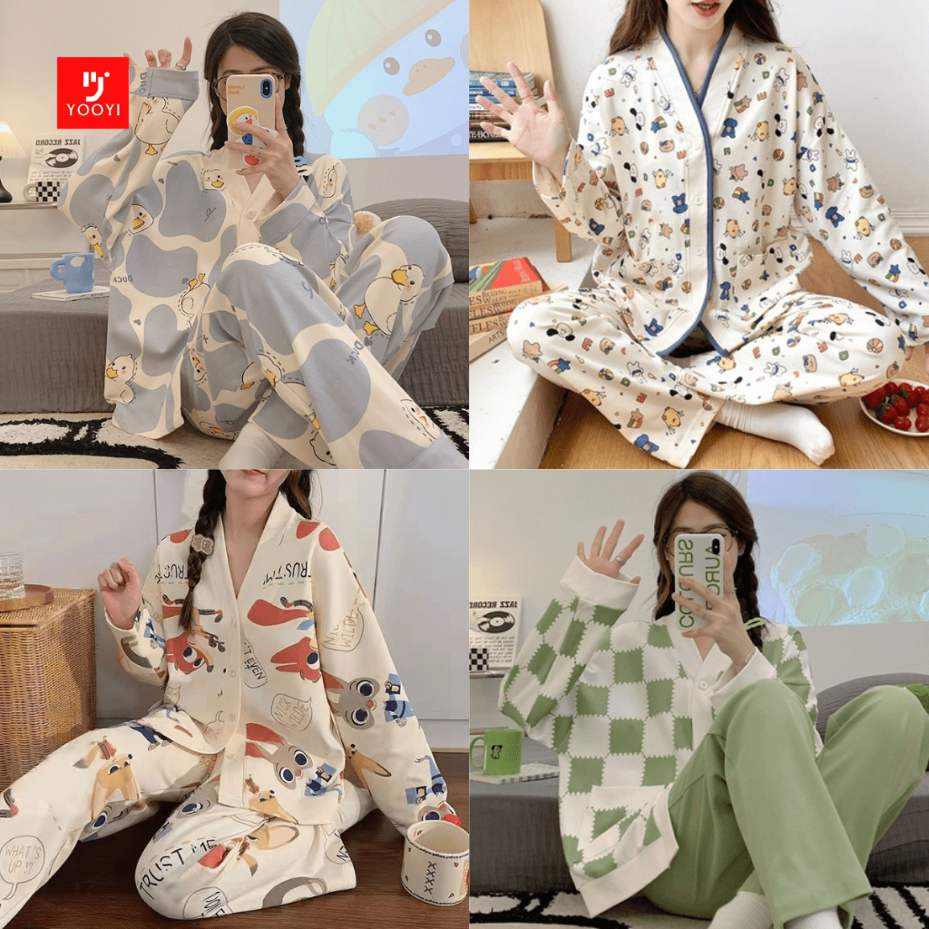 Jual Yooyi Baju Tidur Wanita Piyama Dewasa Setelan Cewek Set Kemeja ...