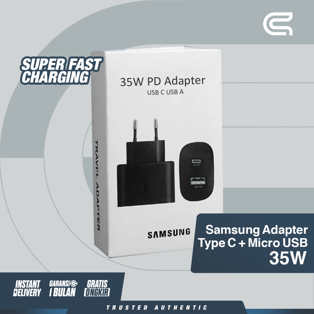 Jual SAMSUNG DUAL PORT USB C & USB POWER ADAPTER 35 WATT HITAM ORIGINAL ...