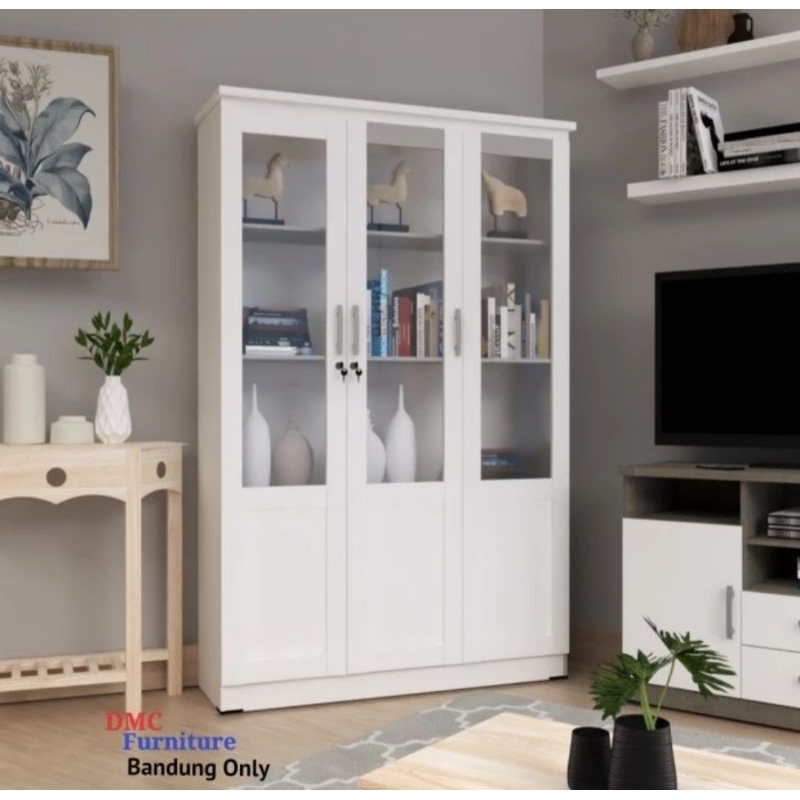 Jual Lemari buku 3 pintu rak buku lemari arsip 3pintu kaca lemari hias ...