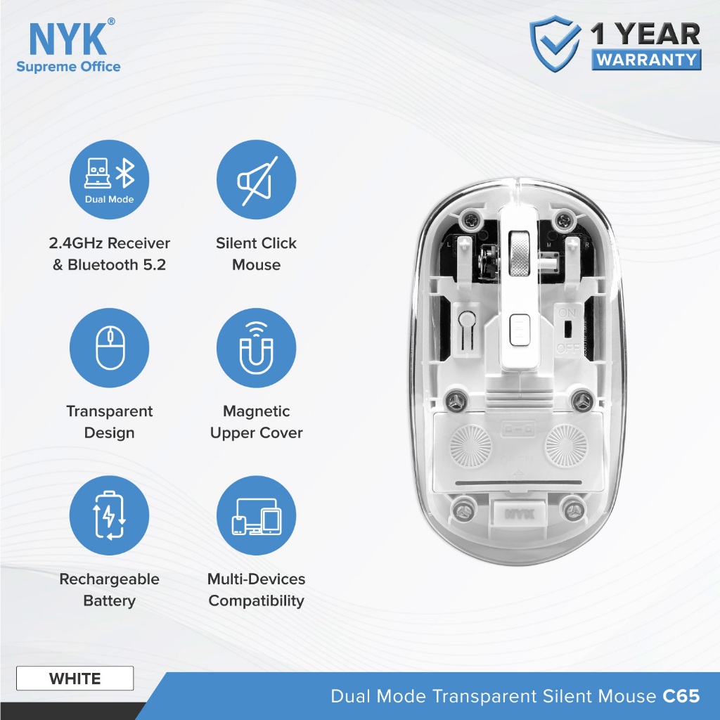 Jual NYK Mouse C65 Silent Click Dual Mode Bluetooth Wireless ...