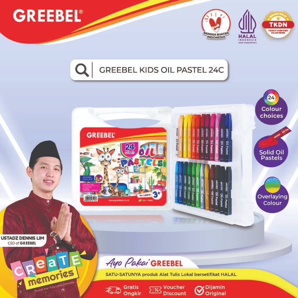 Jual GREEBEL Crayon Krayon Kids Oil Pastel 24 Warna 24C tdk berdebu ...