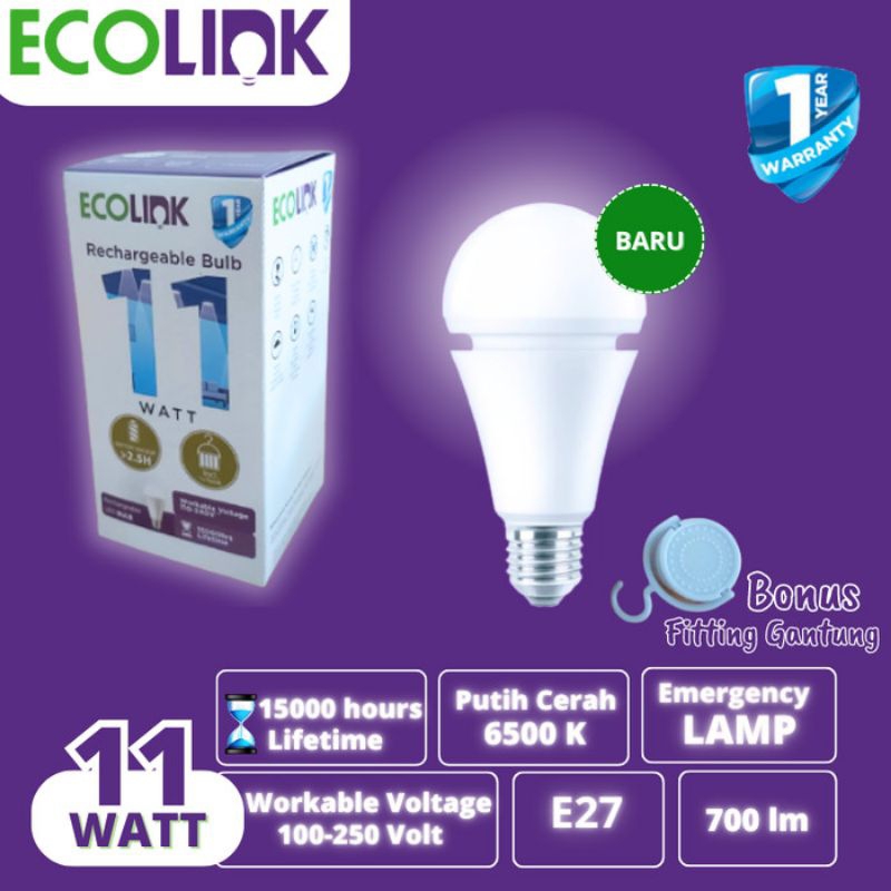 Jual Lampu EcoLink LED Emergency Rechargeable 11W | Shopee Indonesia