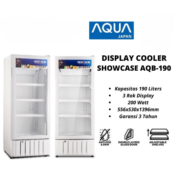 Jual AQUA AQB-190 Showcase Lemari Pendingin Display Cooler 3 Rak White ...