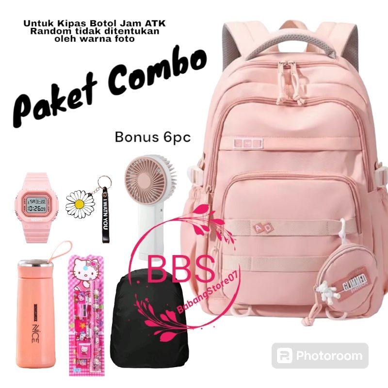 Jual Tas Sekolah Perempuan Paket Combo Tas Polos Lengkap Banyak Bonusnya Ransel sekolah Anak ...