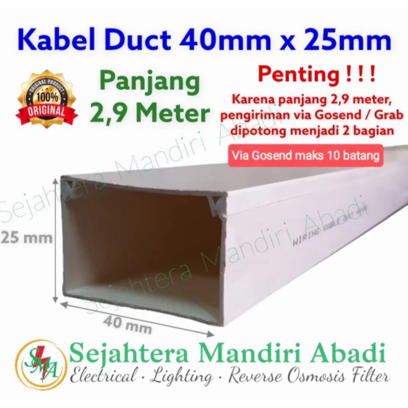 Jual Kabel Duct 40x25 mm Kabel Dak Putih Tutup Panjang 2,9 meter ...