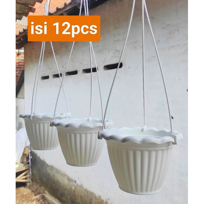 Jual 12pcs / pot gantung renda ukuran 17 putih / paket 1lusin Pot ...