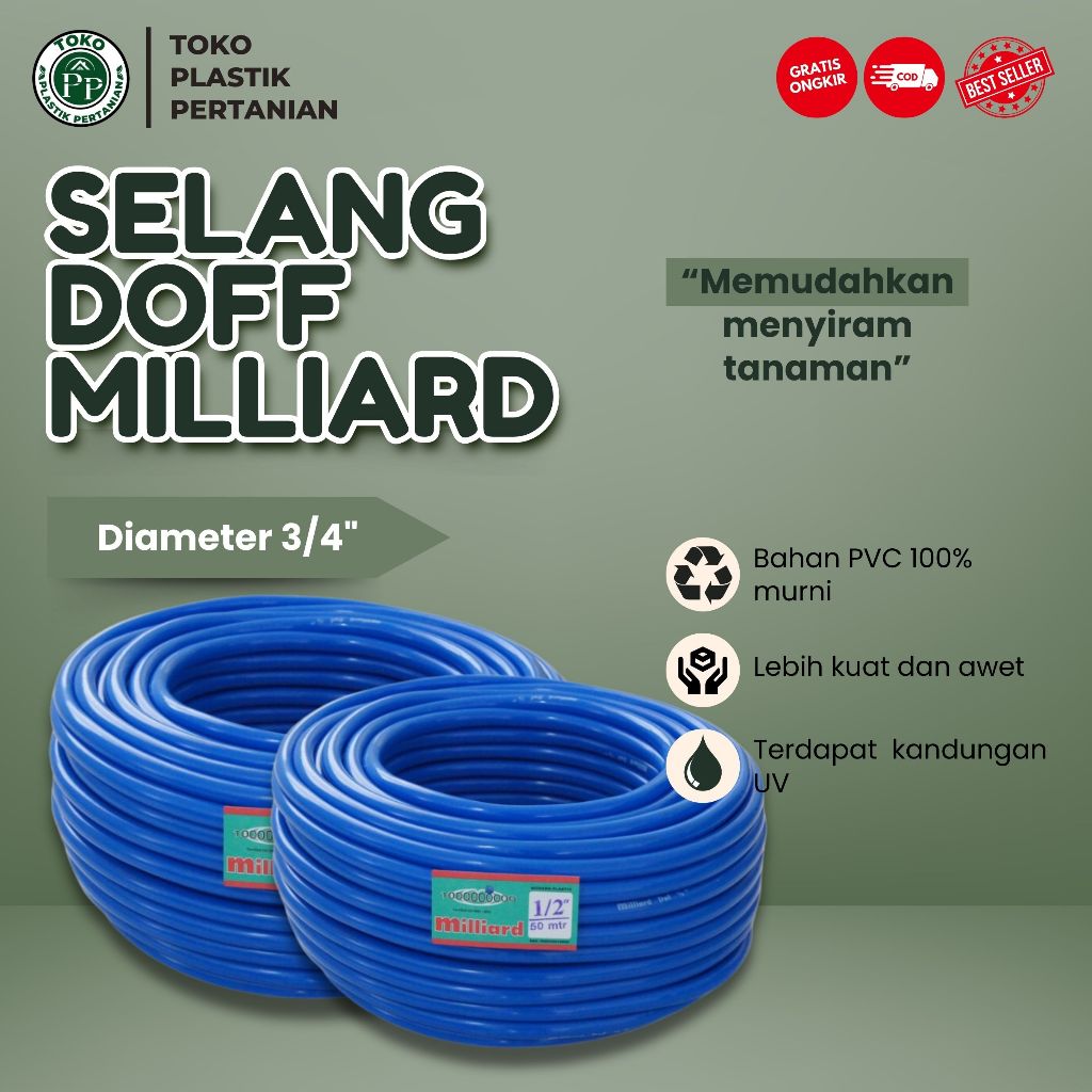 Jual SELANG AIR DOF MILLIARD UKURAN 3/4" @50 M | Shopee Indonesia