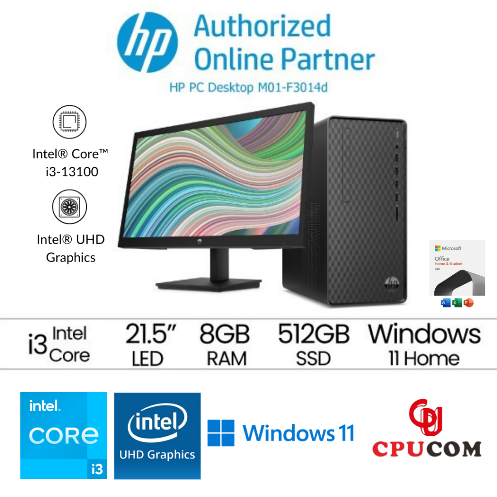 Jual HP PC Desktop M01-F3014d i3-13100 8GB 512GB SSD DVDRW 21.5" Win11+OHS | Shopee Indonesia