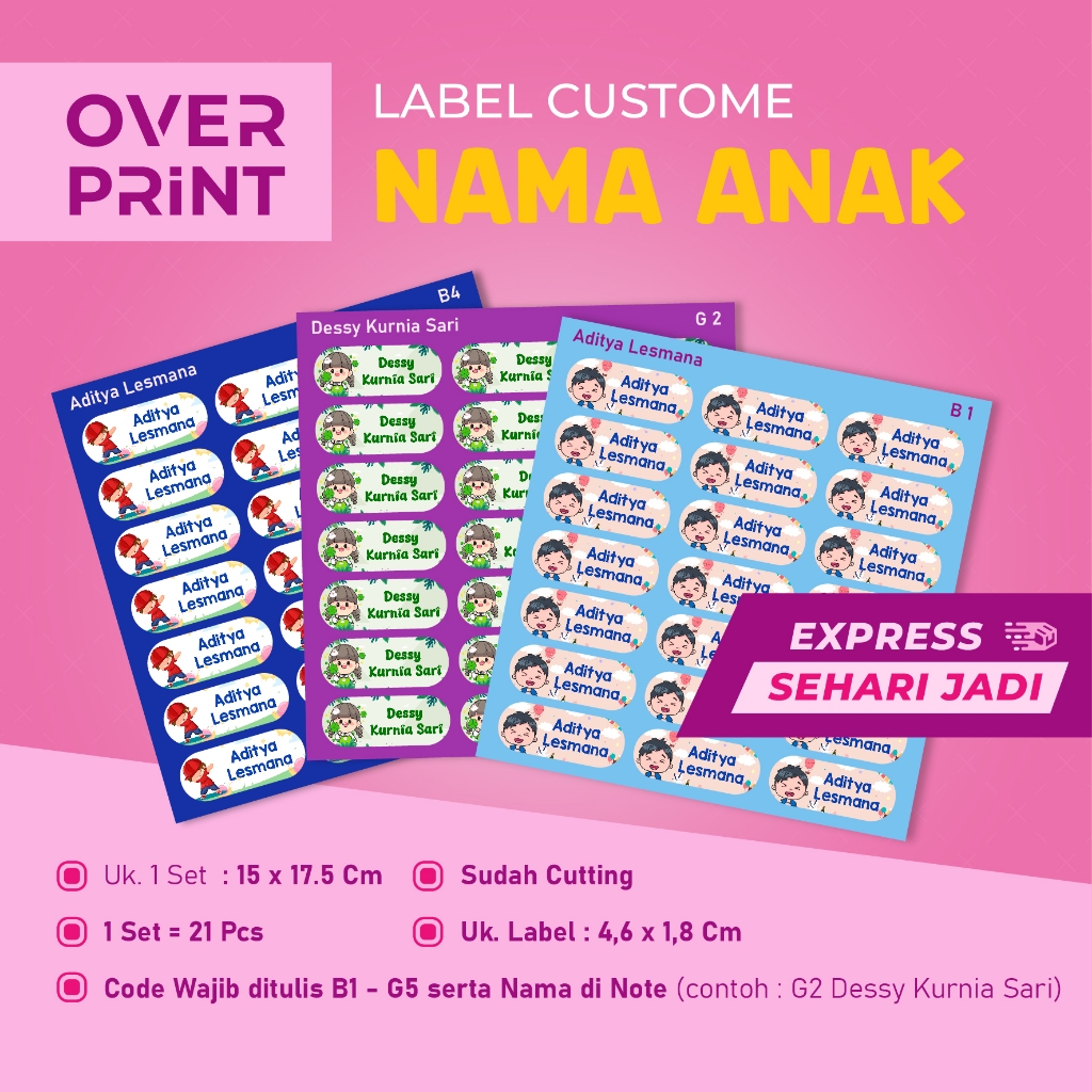 Jual Stiker Label Nama Anak Cowok & Cewek Custom, Sticker Buku Tulis ...