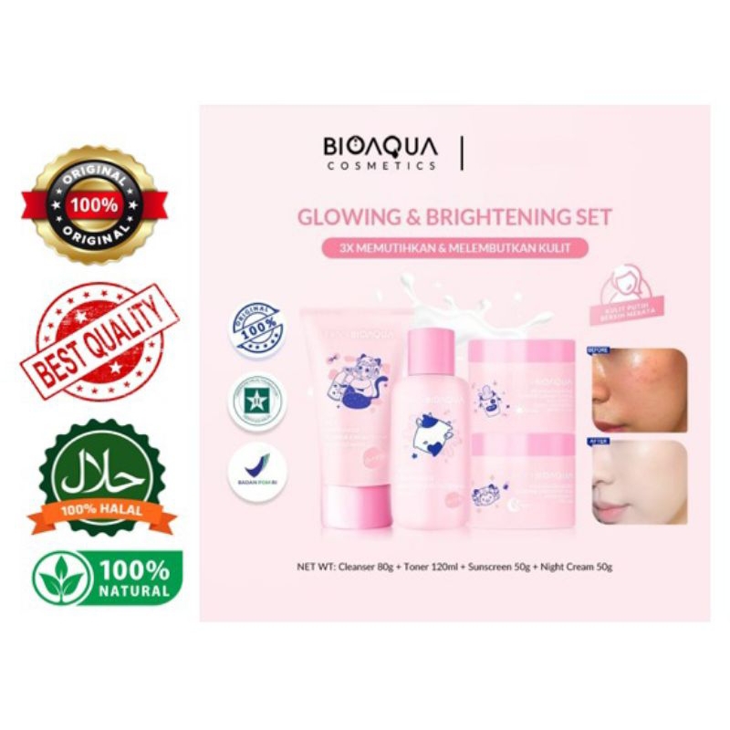 Jual BIOAQUA MILK NIACINAMIDE GLOWING & BRIGHTENING SET | Shopee Indonesia