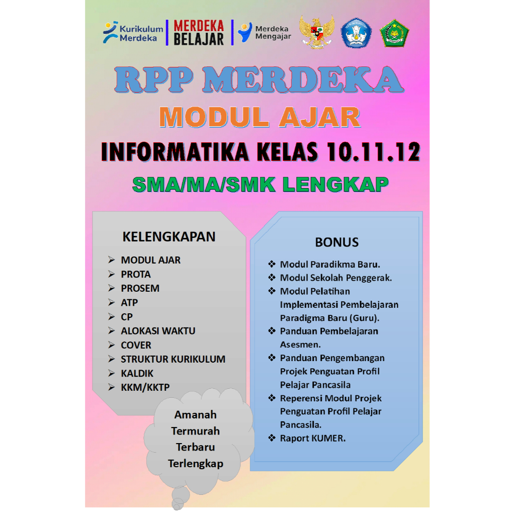 Jual MODUL AJAR INFORMATIKA KELAS 10.11.12 SMA/MA/SMK LENGKAP | Shopee ...