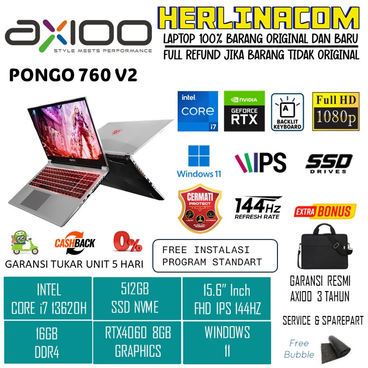 Jual AXIOO PONGO 760 V2 i7 13620H RTX4060 8GB/ 16GB 512GB SSD WINDOWS ...