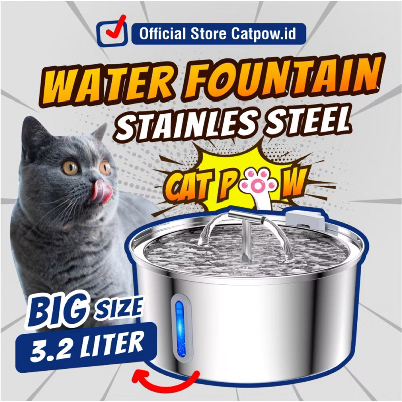 Jual CATPOW Pet Water Fountain Stainless Steel Tempat Minum Kucing ...