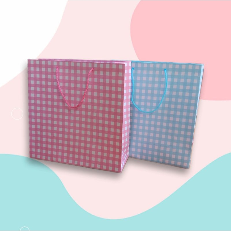 Jual Paperbag pastel motif kotak-kotak 21x8x22cm | Shopee Indonesia