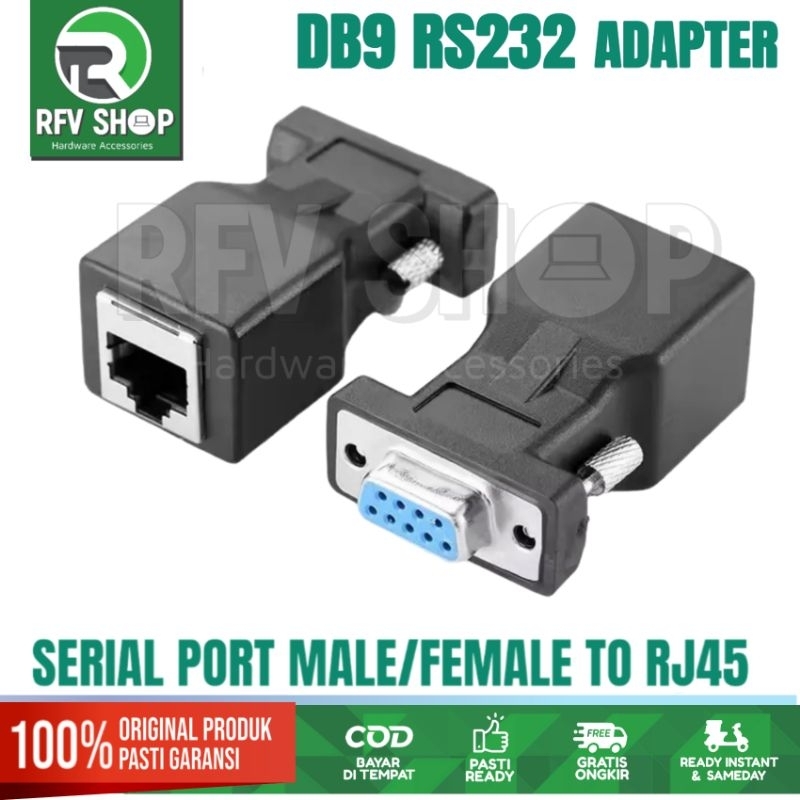 Jual Konektor Serial COM DB9 RS232 Male/Female to RJ45 UTP LAN Adapter ...