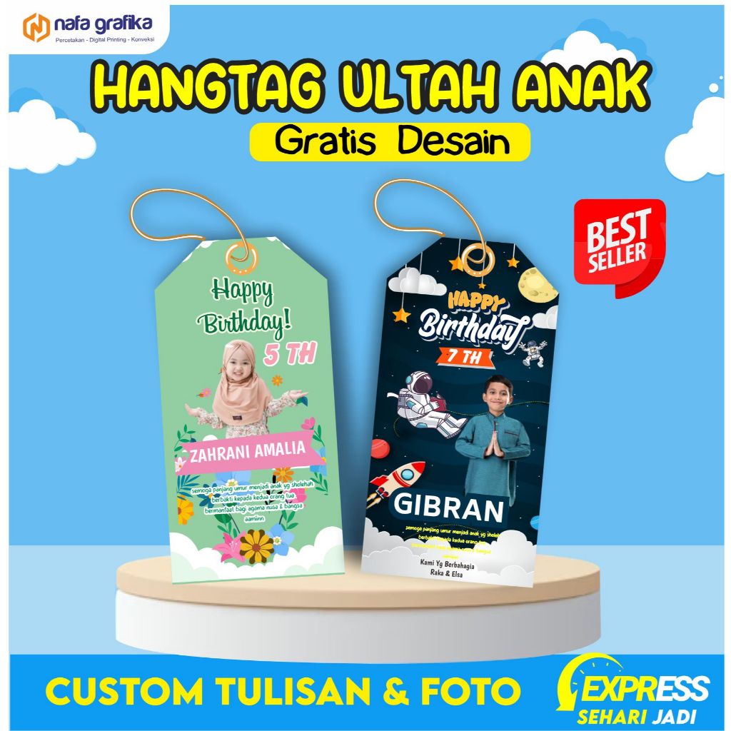 Jual (SEHARI JADI) Hangtag Ulang Tahun Anak Custom Foto Label Bento ...