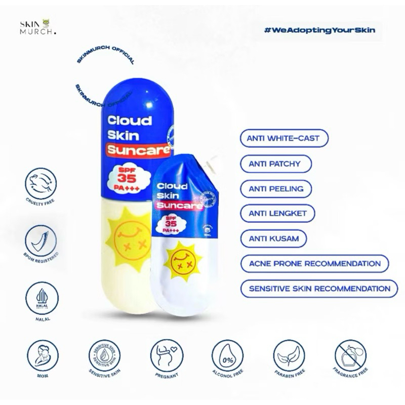 Jual Skinmurch Cloud Skin Suncare SPF 35 PA +++ 40ml (KEMASAN BOTOL ...