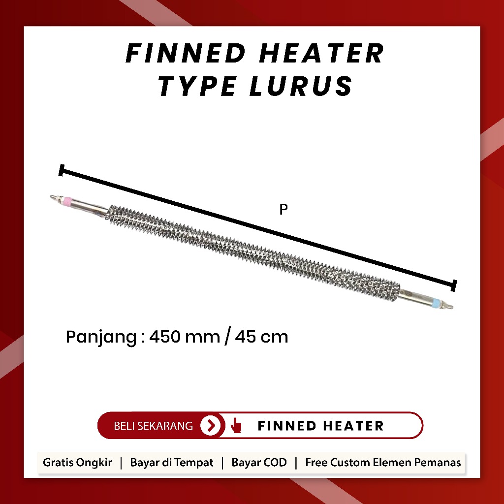 Jual Finned Heater Tipe Lurus (450 mm) - Heating Elemen Pemanas Udara ...