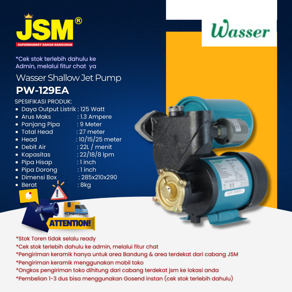 Jual Wasser Shallow Jet Pump / Pompa Air Sumur Dangkal Otomatis PW ...