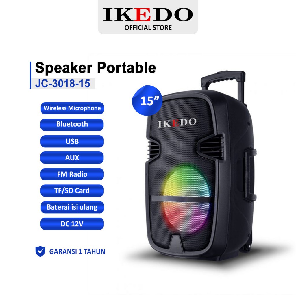 Jual IKEDO Speaker Aktif 15 inch Speaker 2 Mic Bluetooth Portable JC-3018-15 (GRATIS PACKING ...