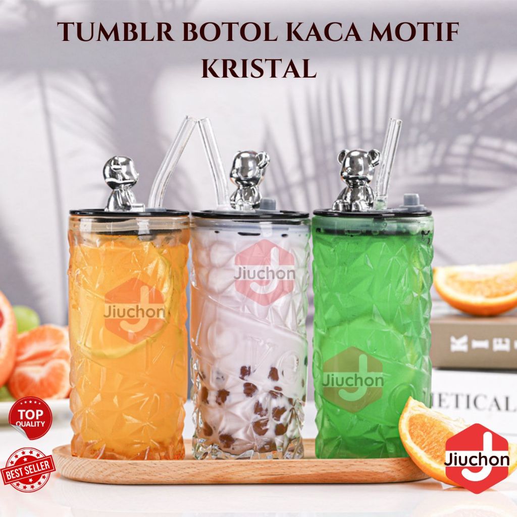 Jual JIUCHON Tumbler Botol Motif Kristal Kaca FREE Sedotan / Cangkir ...