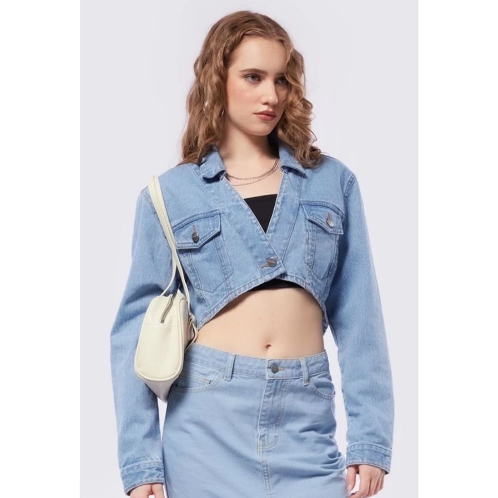 Jual Cropped Denim Jacket Lt. Blue | Shopee Indonesia